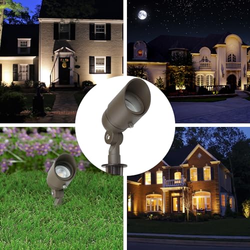 Lumina 4W LED Landscape Lights Cast-Aluminum Waterproof Outdoor Low Voltage Spotlights for Walls Trees Flags Light with Warm White 4W MR16 LED Bulb and ABS Ground Stake Bronze SFL0104-BZLED6 (6PK)