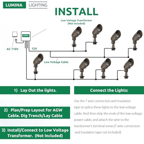 Lumina 4W LED Landscape Lights Cast-Aluminum Waterproof Outdoor Low Voltage Spotlights for Walls Trees Flags Light with Warm White 4W MR16 LED Bulb and ABS Ground Stake Bronze SFL0104-BZLED6 (6PK)