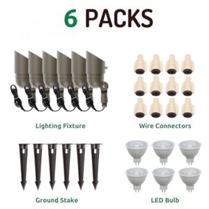 Lumina 4W LED Landscape Lights Cast-Aluminum Waterproof Outdoor Low Voltage Spotlights for Walls Trees Flags Light with Warm White 4W MR16 LED Bulb and ABS Ground Stake Bronze SFL0104-BZLED6 (6PK)