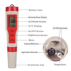 Water PH Tester 4 in 1 Function pH TDS EC Temp Digital Water Quality Tester Monitor Meter Test Pen