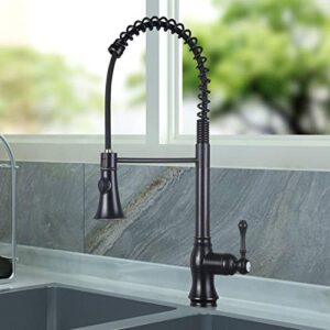 Tohlar Bronze Kitchen Faucet, Oil Rubbed Bronze Kitchen Faucet, Kitchen Faucet with Pull Down Sprayer, Antique Spring Single Handle Kitchen Sink Faucet with Deck Plate