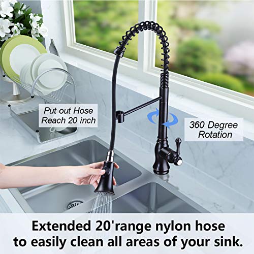 Tohlar Bronze Kitchen Faucet, Oil Rubbed Bronze Kitchen Faucet, Kitchen Faucet with Pull Down Sprayer, Antique Spring Single Handle Kitchen Sink Faucet with Deck Plate