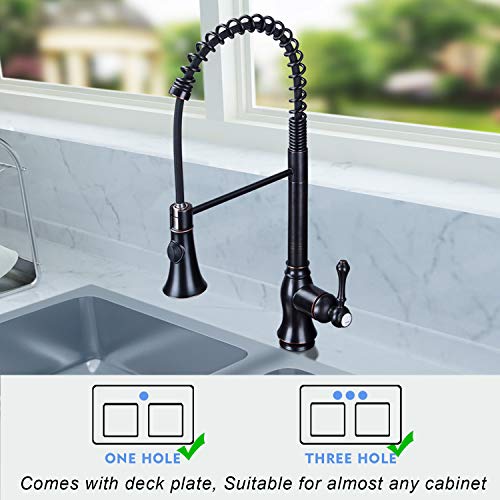 Tohlar Bronze Kitchen Faucet, Oil Rubbed Bronze Kitchen Faucet, Kitchen Faucet with Pull Down Sprayer, Antique Spring Single Handle Kitchen Sink Faucet with Deck Plate