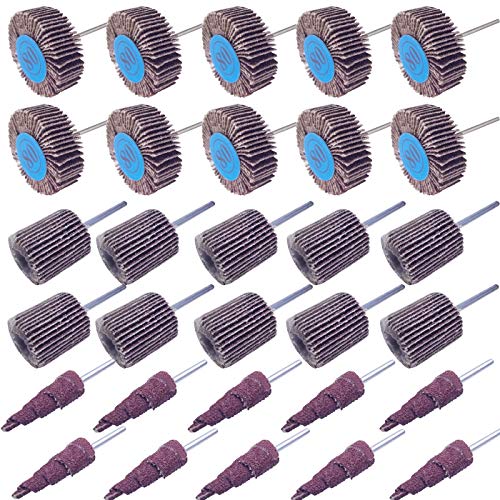 SACKORANGE 30 PCS Abrasive Flap Wheel Sander, 80 Grit 1/8" Shank Diameter Cone Shape Abrasive Sandpaper Flap Sanding Wheel Grinding Head Rotary Tool for Grinding and Polishing