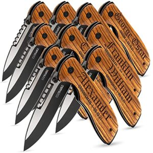 lara laser works set of 10 - personalized pocket knife for groomsmen, 16 font - groomsman gifts for wedding, groomsmen proposal gifts - custom engraved pocket knives, bachelor party,