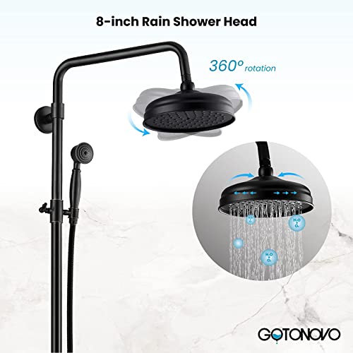 gotonovo Oil Rubbed Bronze Bathroom Luxury Shower Faucet Rain Mixer 8 Inch Round Head Double Cross Handle Bathroom Hand Spray with Tub Spout Wall Mount Bathroom Fixtures