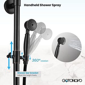 gotonovo Oil Rubbed Bronze Bathroom Luxury Shower Faucet Rain Mixer 8 Inch Round Head Double Cross Handle Bathroom Hand Spray with Tub Spout Wall Mount Bathroom Fixtures