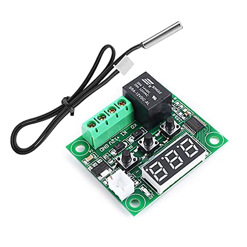 W1209 12V DC Digital Temperature Controller Board Micro Digital Thermostat -50-110°C Electronic Temperature Cool Temp Control Module Switch with 10A One-Channel Relay and Waterproof with LED Display