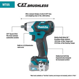 Makita WT05R1 12V max CXT® Lithium-Ion Brushless Cordless 3/8" Sq. Drive Impact Wrench Kit (2.0Ah)