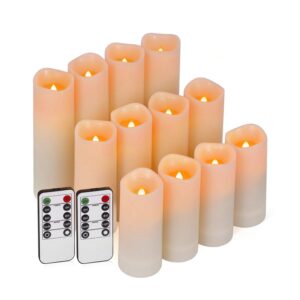 enido flameless waterproof led candles, battery operated with 10-key remotes and cycling 24 hours timer for outdoor, indoor, wedding décor, exquisite pack of 12 (d2.2'' x h4''5''6'')