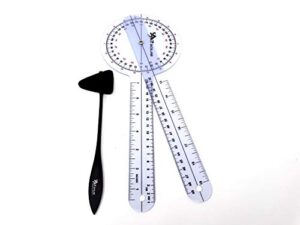 plastic 12" goniometer 360 degree isom physical therapy angle protractor ruler w/bonus fluoride black coated reflex hammer