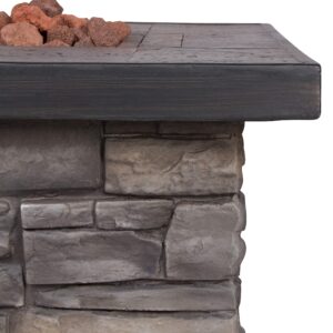 Shine Company 6103SC 48" Sevilla Rectangular Outdoor Propane Gas Fire Pit Table with Lava Rocks - 50,000 BTU, Stone