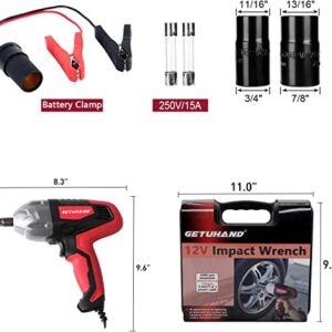 GETUHAND Electric Impact Wrench 1/2 Inch & 12 Volt 400N.M 300ft-lbs Max Torque with 1/2" Strong Square Drive, Portable Car Impact Wrench Kit with Sockets and Carry Case