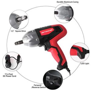 GETUHAND Electric Impact Wrench 1/2 Inch & 12 Volt 400N.M 300ft-lbs Max Torque with 1/2" Strong Square Drive, Portable Car Impact Wrench Kit with Sockets and Carry Case