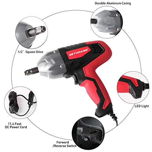 GETUHAND Electric Impact Wrench 1/2 Inch & 12 Volt 400N.M 300ft-lbs Max Torque with 1/2" Strong Square Drive, Portable Car Impact Wrench Kit with Sockets and Carry Case