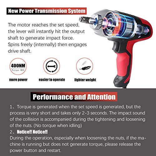 GETUHAND Electric Impact Wrench 1/2 Inch & 12 Volt 400N.M 300ft-lbs Max Torque with 1/2" Strong Square Drive, Portable Car Impact Wrench Kit with Sockets and Carry Case