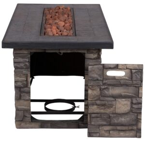 Shine Company 6103SC 48" Sevilla Rectangular Outdoor Propane Gas Fire Pit Table with Lava Rocks - 50,000 BTU, Stone