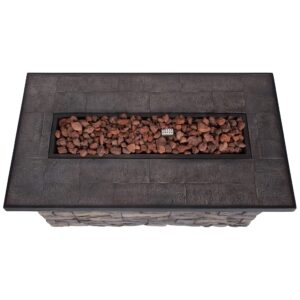 Shine Company 6103SC 48" Sevilla Rectangular Outdoor Propane Gas Fire Pit Table with Lava Rocks - 50,000 BTU, Stone