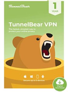 tunnelbear vpn | wifi & internet privacy, unlimited data, 5 devices | 1 year | pc code