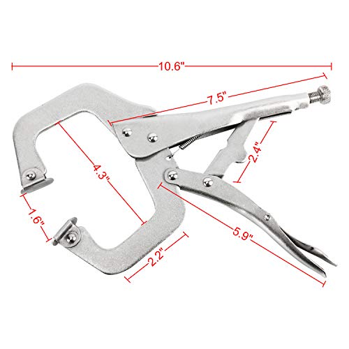 YaeGarden 11'' C Clamp Locking Pliers Adjustable Welding Clamps Locking Welding C Clamp w/Swivel Pad(5)