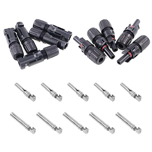 Glarks Solar Panel Connectors 1 Male to 4 Female and 1 Female to 4 Male T Branch Connectors Cable Coupler Combiner and 5 Pair Male/Female Solar Panel Cable Connectors Set (M/4F and F/4M)