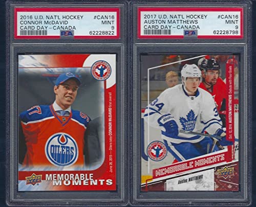 PSA CONNOR MCDAVID & AUSTON MATTHEWS 2 CARD ROOKIE LOT UPPER DECK MEMORABLE MOMENTS GRADED PSA MINT 9 HOCKEY SUPERSTAR PLAYERS