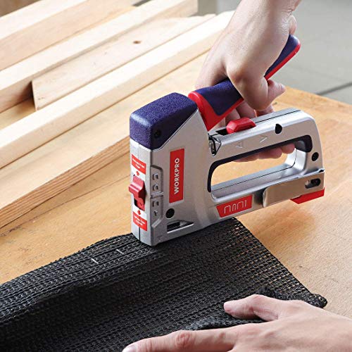 WORKPRO Heavy-Duty 4-in-1 Staple Gun Kit, Manual Brad Nailer with 3000 Staples and 1000 Brad Nails, for Upholstery, Material Repair, Decoration, Furniture, Doors, Windows, Carpentry & Home DIY Use