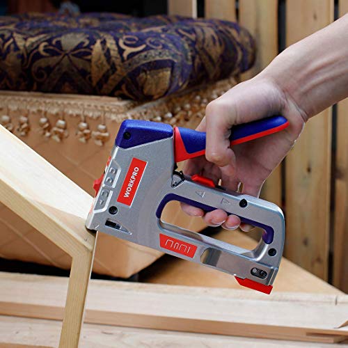 WORKPRO Heavy-Duty 4-in-1 Staple Gun Kit, Manual Brad Nailer with 3000 Staples and 1000 Brad Nails, for Upholstery, Material Repair, Decoration, Furniture, Doors, Windows, Carpentry & Home DIY Use