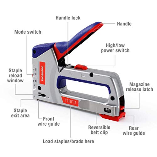 WORKPRO Heavy-Duty 4-in-1 Staple Gun Kit, Manual Brad Nailer with 3000 Staples and 1000 Brad Nails, for Upholstery, Material Repair, Decoration, Furniture, Doors, Windows, Carpentry & Home DIY Use