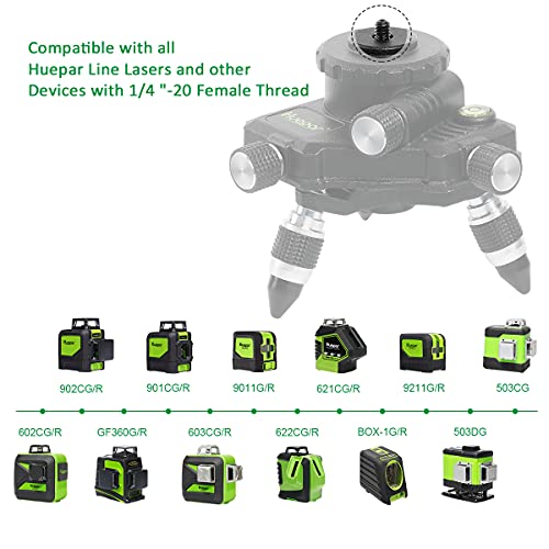 Huepar Laser Level Adapter, Metal 360-Degree Rotating Base for Laser Level Tripod Connector, 1/4’’ Threaded Mount and Horizontal Bubble, Micro-adjust Fine Turning Pivoting Base AT2