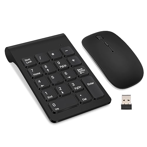 Wireless Numeric Keypad, TRELC Mini 2.4G 18 Keys Number Pad, Portable Silent Financial Accounting Numeric Keypad Keyboard Extensions with Wireless Mouse for Laptop, PC, Desktop, Notebook(Black)