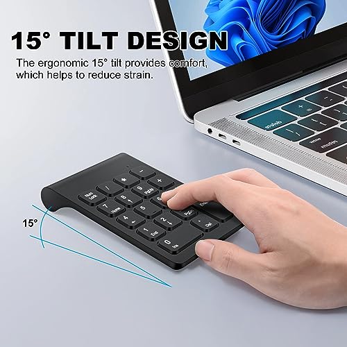 Wireless Numeric Keypad, TRELC Mini 2.4G 18 Keys Number Pad, Portable Silent Financial Accounting Numeric Keypad Keyboard Extensions with Wireless Mouse for Laptop, PC, Desktop, Notebook(Black)