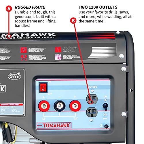 TOMAHAWK Welder Generator Stick Welder Engine Driven 120 Amp 7 HP Gasoline Portable 2,200 Watt Quiet Inverter Generator Engine