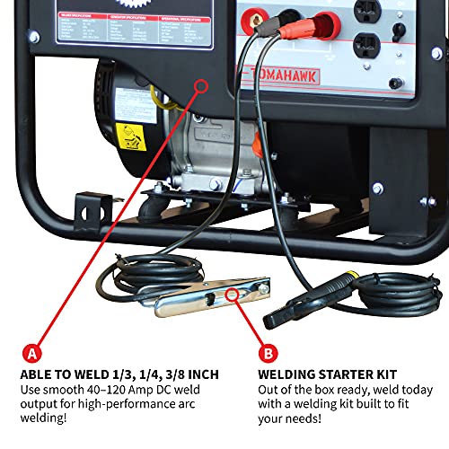 TOMAHAWK Welder Generator Stick Welder Engine Driven 120 Amp 7 HP Gasoline Portable 2,200 Watt Quiet Inverter Generator Engine