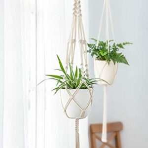 Mkono Macrame Plant Hangers with Pots Indoor Set of 2 Hanging Planters Holder 6.5 Inch Plastic Planter Included Self Watering Hanging Pots for Plants with Saucers & Perforated Insert, 41 Inch