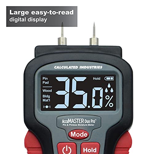 Calculated Industries 7445 AccuMASTER Duo Pro Pin & Pinless Moisture Meter Detects Hidden Leaks and Moisture | Combo Non-invasive Pad + Pin Sensors | for Restoration Contractors, Woodworkers, DIYs