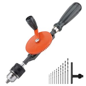 housolution hand drill, powerful 3/8 inches (1.5-10mm) capacity hand drill manual, precision chucks cast steel double pinions manual drill for wood plastic acrylic circuit board punching, orange