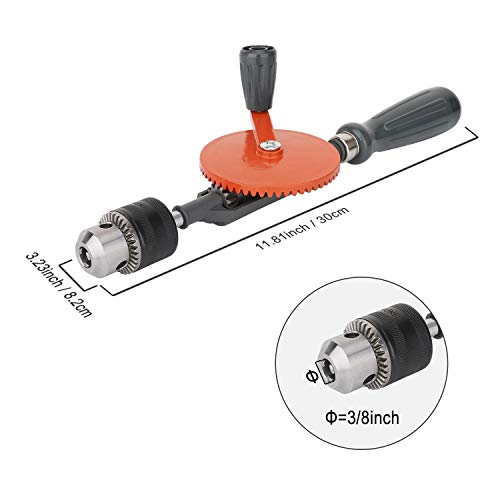 Housolution Hand Drill, Powerful 3/8 inches (1.5-10mm) Capacity Hand Drill Manual, Precision Chucks Cast Steel Double Pinions Manual Drill for Wood Plastic Acrylic Circuit Board Punching, Orange