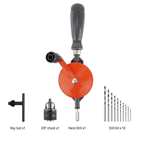 Housolution Hand Drill, Powerful 3/8 inches (1.5-10mm) Capacity Hand Drill Manual, Precision Chucks Cast Steel Double Pinions Manual Drill for Wood Plastic Acrylic Circuit Board Punching, Orange