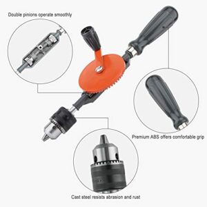 Housolution Hand Drill, Powerful 3/8 inches (1.5-10mm) Capacity Hand Drill Manual, Precision Chucks Cast Steel Double Pinions Manual Drill for Wood Plastic Acrylic Circuit Board Punching, Orange