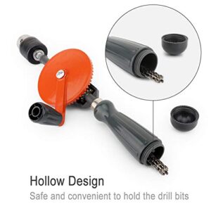 Housolution Hand Drill, Powerful 3/8 inches (1.5-10mm) Capacity Hand Drill Manual, Precision Chucks Cast Steel Double Pinions Manual Drill for Wood Plastic Acrylic Circuit Board Punching, Orange