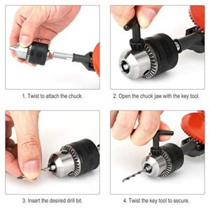 Housolution Hand Drill, Powerful 3/8 inches (1.5-10mm) Capacity Hand Drill Manual, Precision Chucks Cast Steel Double Pinions Manual Drill for Wood Plastic Acrylic Circuit Board Punching, Orange