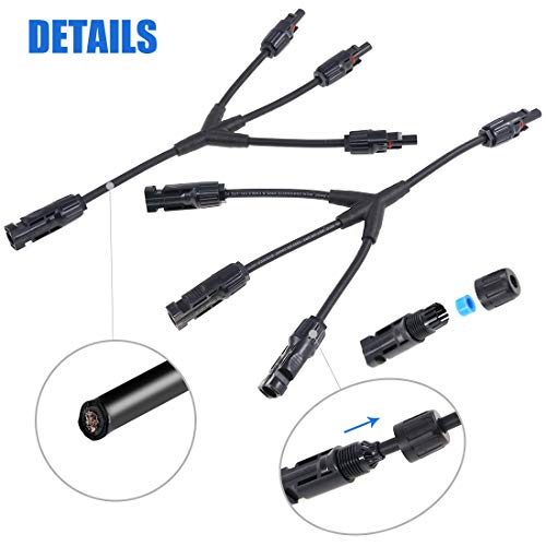 Glarks Solar Panel Extension Adaptor Cables Y Branch 1 to 3 Parallel Adapter Cable Wire Plug and 5 Pair Male/Female Solar Panel Cable Connectors Set (M/FFF and F/MMM)