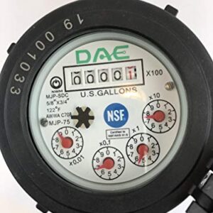 DAE MJP-75 NSF61 Non Lead Potable Plastic Water Meter, 3/4" NPT Couplings, Gallon