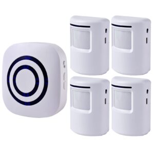 seanme motion sensor alarm, wireless driveway alarm, home security business detect alert with 4 sensor and 1 receiver,38 chime tunes - led indicators for indoor use