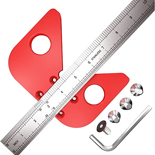 EIGNO Center Scribe Gauge Center Scribe Measuring Tool，Aluminum Alloy Center Finder,Woodworking Line Caliber Gauge,45/90 Degree Right Angle Line Gauge Carpenter Ruler，Removable and Replaceable Ruler.