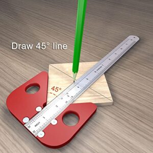 EIGNO Center Scribe Gauge Center Scribe Measuring Tool，Aluminum Alloy Center Finder,Woodworking Line Caliber Gauge,45/90 Degree Right Angle Line Gauge Carpenter Ruler，Removable and Replaceable Ruler.