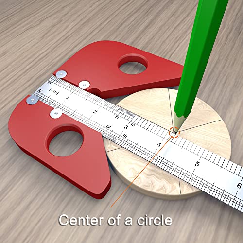 EIGNO Center Scribe Gauge Center Scribe Measuring Tool，Aluminum Alloy Center Finder,Woodworking Line Caliber Gauge,45/90 Degree Right Angle Line Gauge Carpenter Ruler，Removable and Replaceable Ruler.