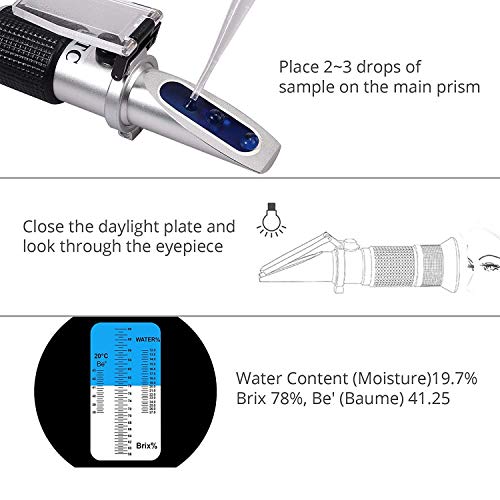 AUTOUTLET 3-in-1 Honey Baume Refractometer,Brix and Baume Honey Refractometer,58-90% Brix Scale Range Honey Moisture Tester with ATC,Ideal for Honey,Milk,Sugar Syrup,Fruit jam and Molasses,Bee Keeping