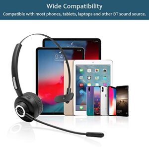 Golvery Bluetooth Headset with Microphone, Truck Driver Headset w/Charging Base, Wireless Office PC Hands-Free Headphone with Noise Canceling for Call Center, Skype, Supports Music 17 Hrs Talk Time